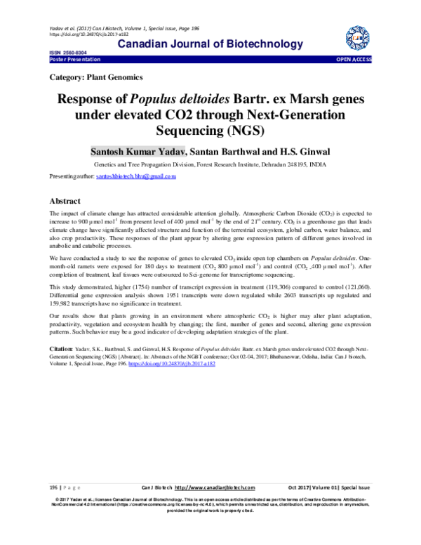 (PDF) Response of Populus deltoides Bartr. ex Marsh genes under ...