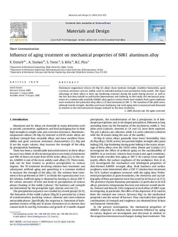 (PDF) Influence of aging treatment on mechanical properties of 6061 ...