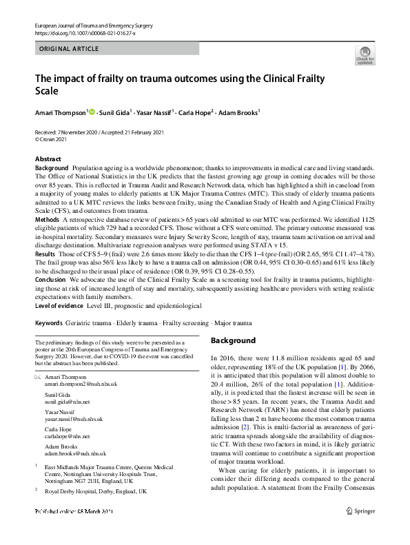 (PDF) The impact of frailty on trauma outcomes using the Clinical ...