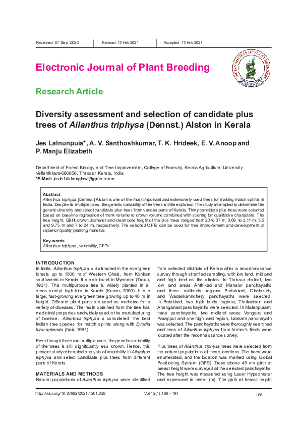 (PDF) Diversity assessment and selection of candidate plus trees of ...