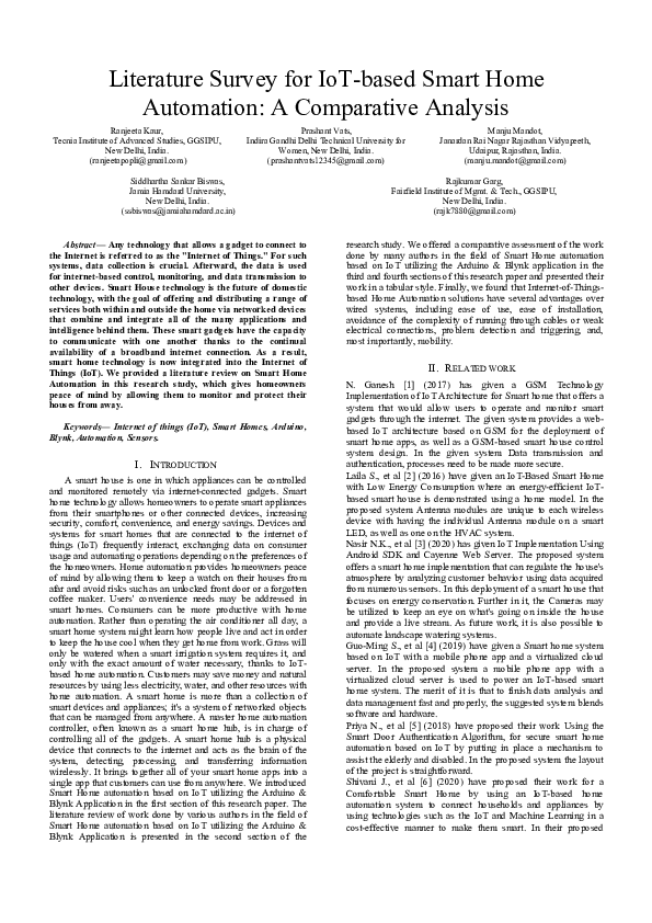 (PDF) Literature Survey for IoT-based Smart Home Automation: A ...