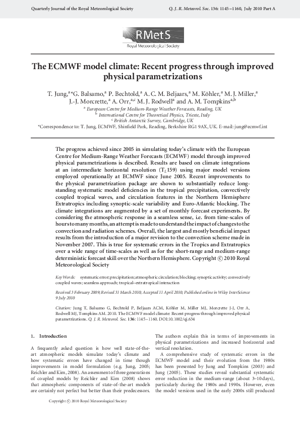 (PDF) The ECMWF model climate: Recent progress through improved physical parametrizations