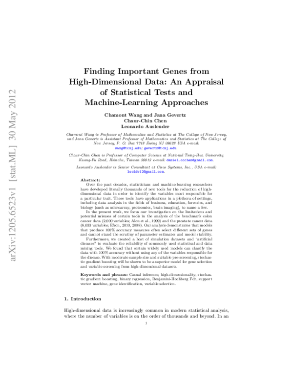 (PDF) of Statistical Tests and Machine-Learning Approaches