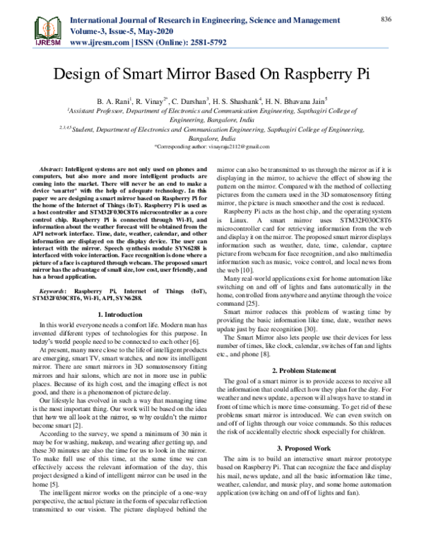 (PDF) Design of Smart Mirror Based On Raspberry Pi