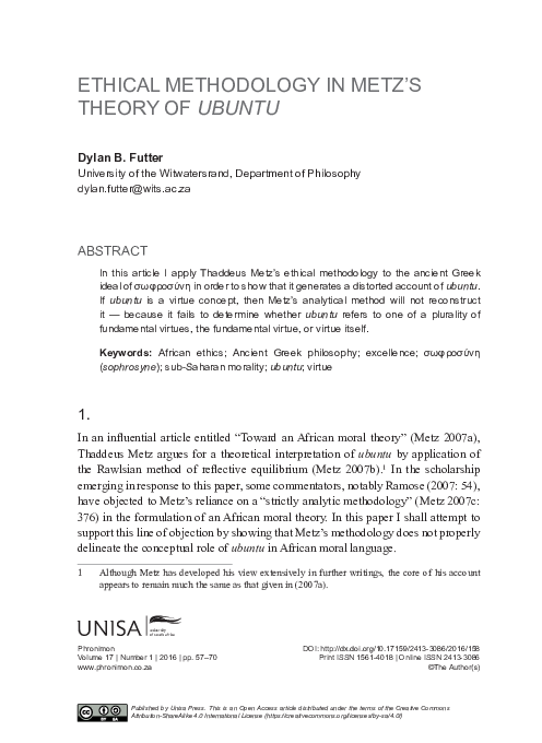 (PDF) Ethical methodology in Metz's theory of Ubuntu