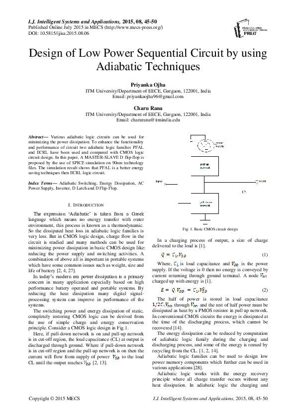 (PDF) Design of Low Power Sequential Circuit by using Adiabatic Techniques