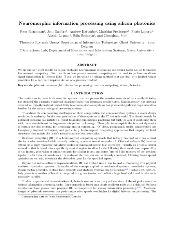 (PDF) Neuromorphic information processing using silicon photonics | Alessio Lugnan - Academia.edu