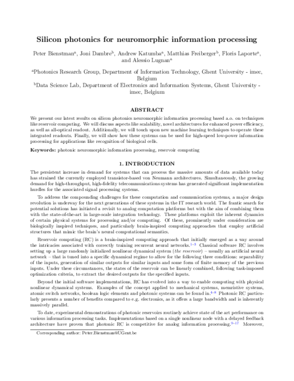 (PDF) Silicon photonics for neuromorphic information processing