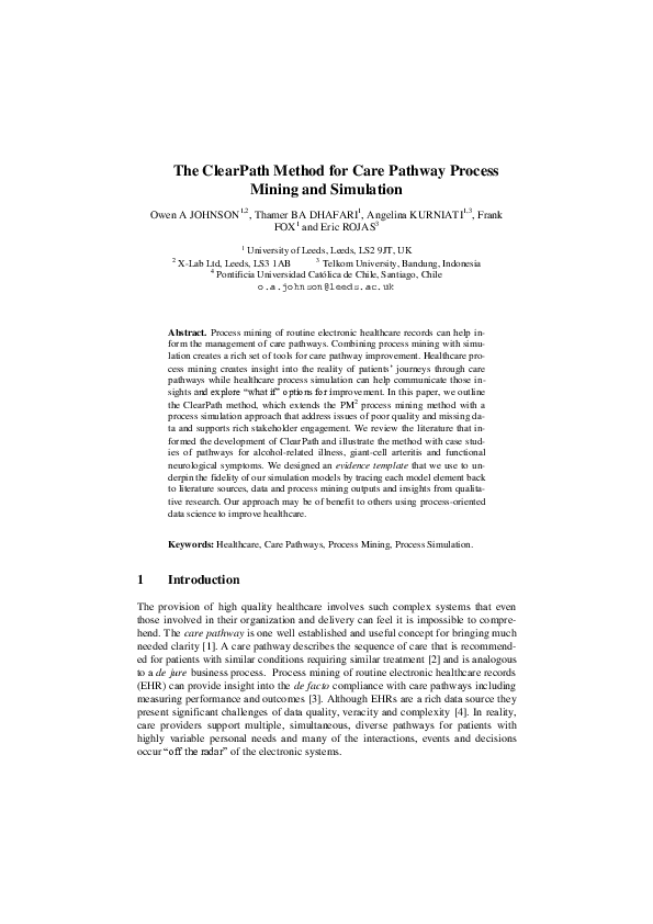(PDF) The ClearPath Method for Care Pathway Process Mining and Simulation