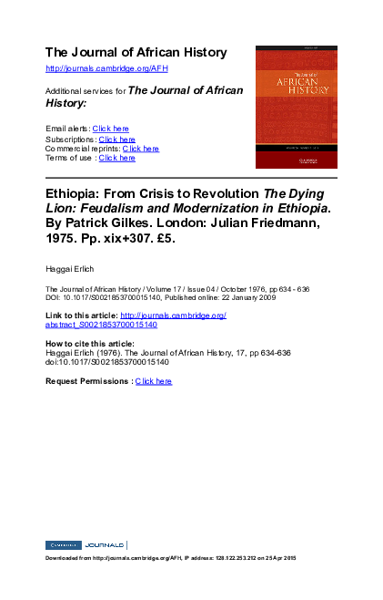 (PDF) Ethiopia: From Crisis to Revolution The Dying Lion: Feudalism and ...