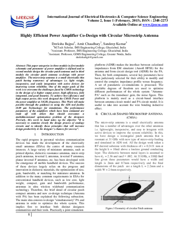 (PDF) Highly Efficient Power Amplifier Co-Design with Circular Microstrip Antenna