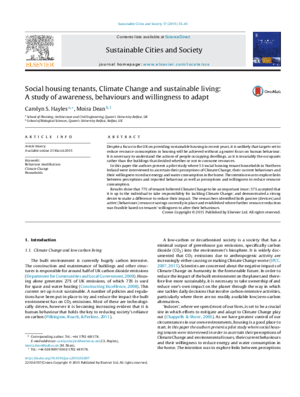 (PDF) Social housing tenants, Climate Change and sustainable living: A ...
