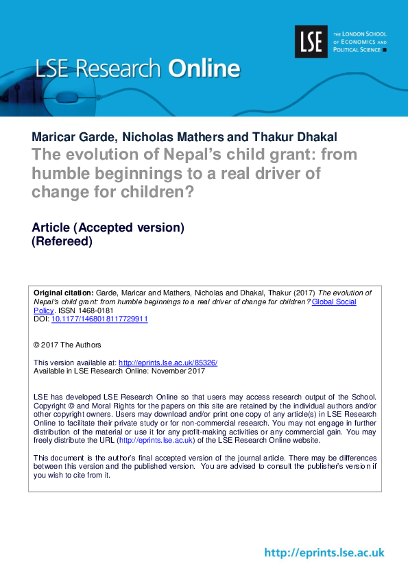 (PDF) The evolution of Nepal’s child grant: From humble beginnings to a ...