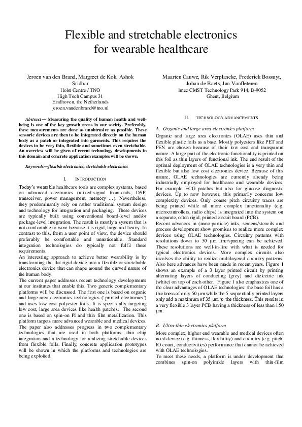 (PDF) Flexible and stretchable electronics for wearable healthcare