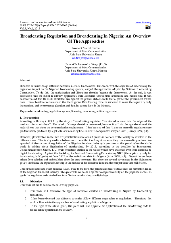 (PDF) Broadcasting Regulation and Broadcasting In Nigeria: An Overview ...