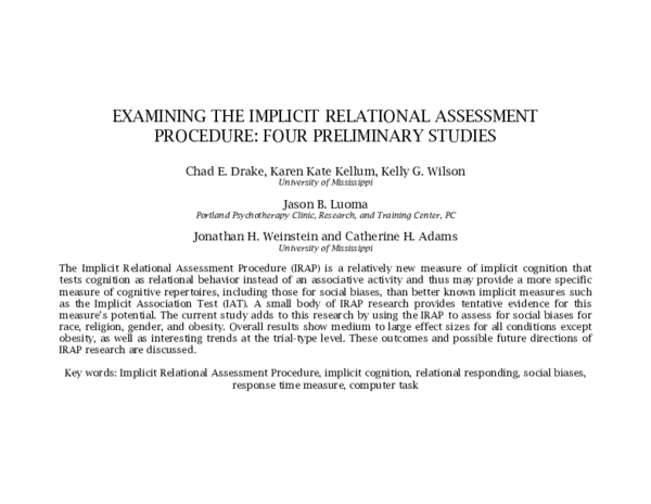 (PDF) Examining the Implicit Relational Assessment Procedure: Four Preliminary Studies