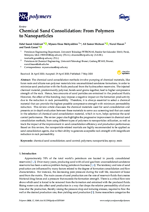 (PDF) Chemical Sand Consolidation: From Polymers to Nanoparticles