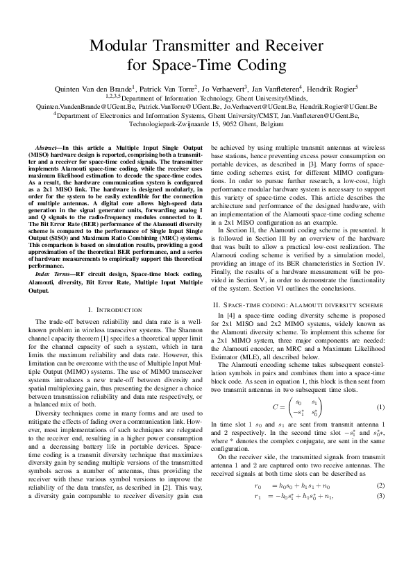 (PDF) Modular transmitter and receiver for space-time coding