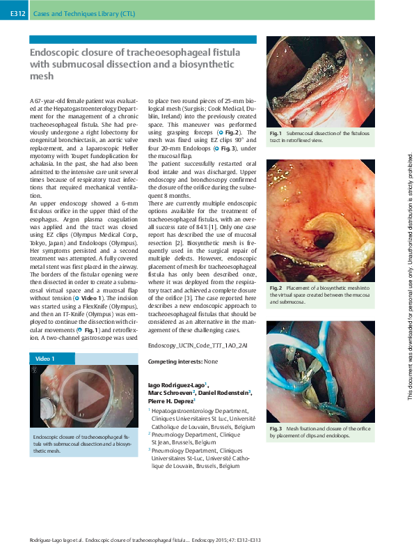 (PDF) Endoscopic closure of tracheoesophageal fistula with submucosal ...
