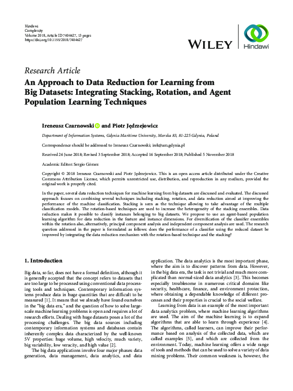 (PDF) An Approach to Data Reduction for Learning from Big Datasets: Integrating Stacking ...