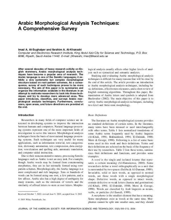 (PDF) Arabic morphological analysis techniques: A comprehensive survey