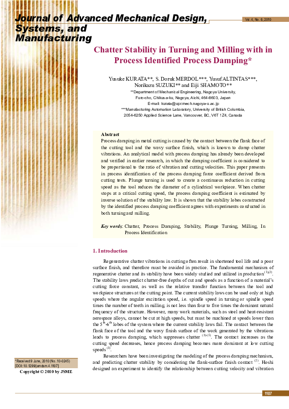 (PDF) Chatter Stability in Turning and Milling with in Process ...