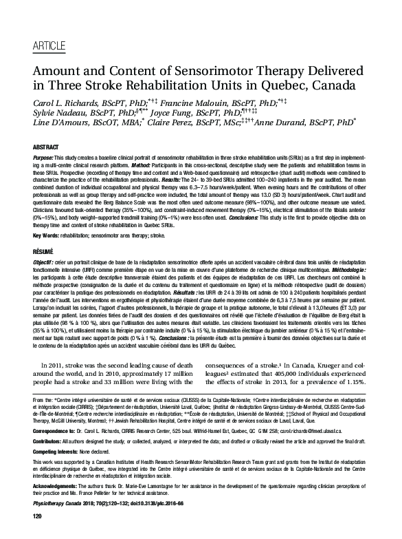 (PDF) Amount and Content of Sensorimotor Therapy Delivered in Three ...