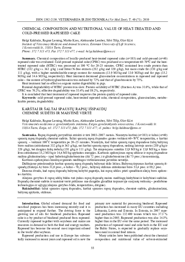 (PDF) Chemical Composition and Nutritional Value of Heat-Treated and ...