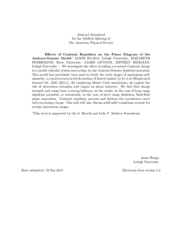 (PDF) Effects of Coulomb Repulsion on the Phase Diagram of the Asakura-Oosawa Model