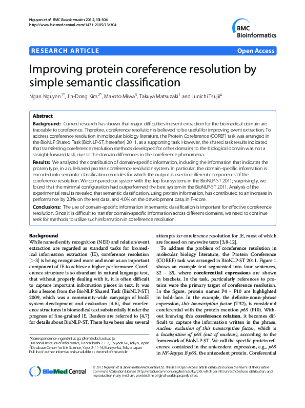 (PDF) Improving protein coreference resolution by simple semantic ...