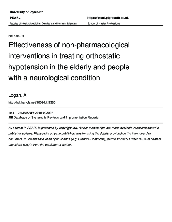 (PDF) Effectiveness of non-pharmacological interventions in treating orthostatic hypotension in ...