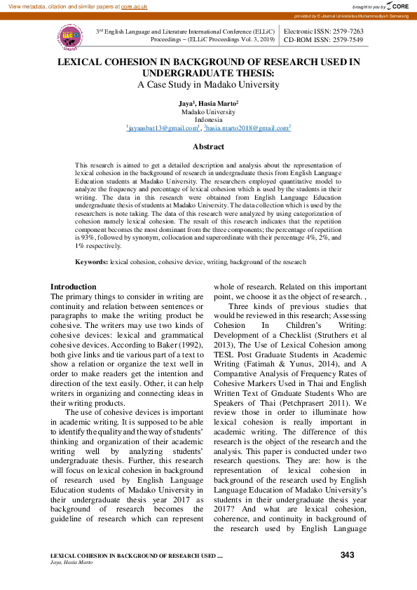 (PDF) Lexical Cohesion in Background of Research Used in Undergraduate ...