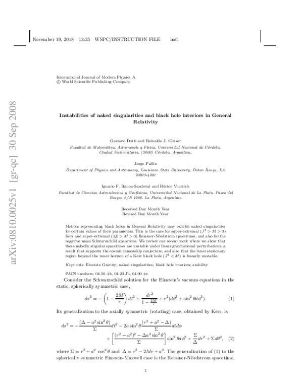 (PDF) Instabilities of Naked Singularities and Black Hole Interiors in ...