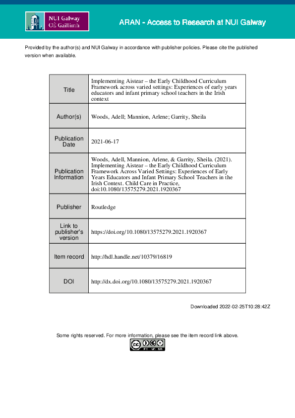 (PDF) Implementing Aistear – the Early Childhood Curriculum Framework ...