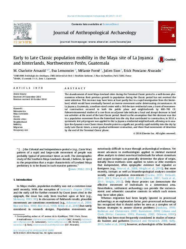 (PDF) Maya Population Mobility Trends at La Joyanca, Guatemala