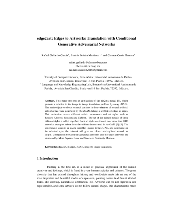 (PDF) edge2art: Edges to Artworks Translation with Conditional Generative Adversarial Networks