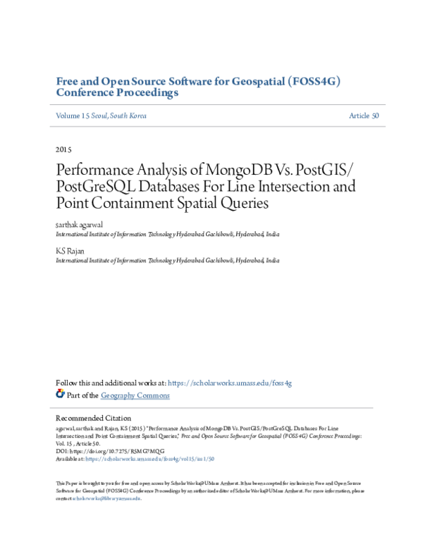 (PDF) Performance analysis of MongoDB versus PostGIS/PostGreSQL ...