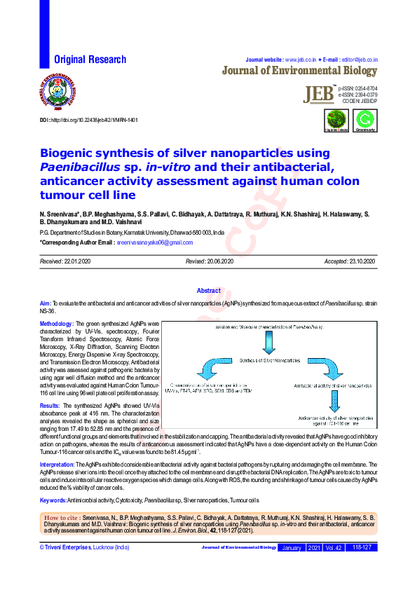 (PDF) Biogenic synthesis of silver nanoparticles using Paenibacillus sp. in-vitro and their ...