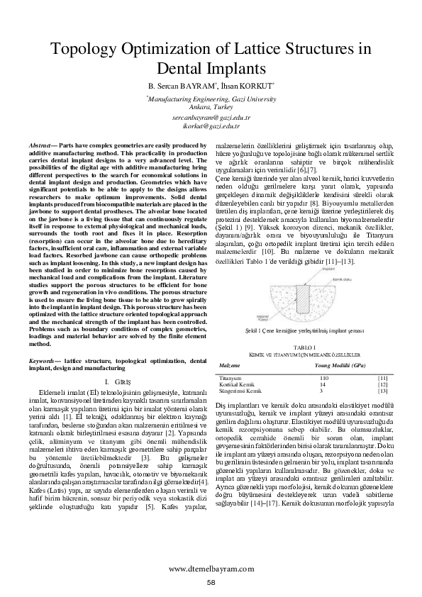 (PDF) Topology Optimization of Lattice Structures in Dental Implants