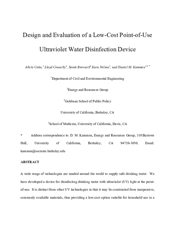 (PDF) Design and Evaluation of a Low-Cost Point-of-Use Ultraviolet ...