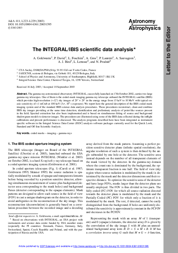 (PDF) The INTEGRAL/IBIS scientific data analysis