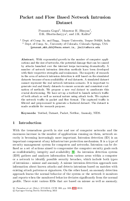 Pdf Packet And Flow Based Network Intrusion Dataset