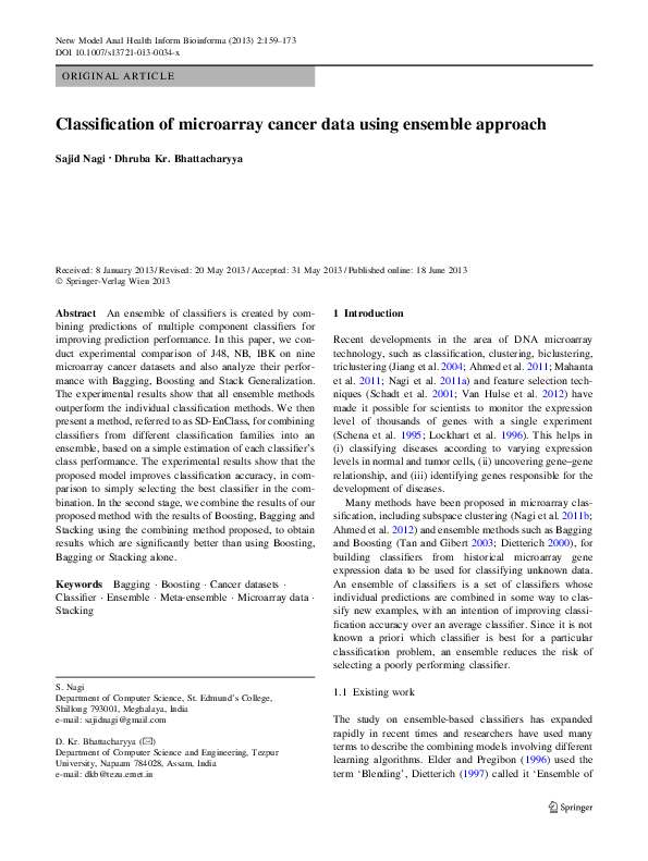 Pdf Classification Of Microarray Cancer Data Using Ensemble Approach