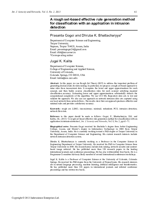(PDF) Rough Set Rule Generation for Intrusion Detection