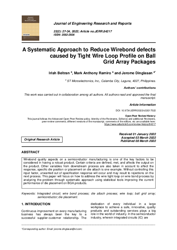 (PDF) A Systematic Approach to Reduce Wirebond defects caused by Tight ...