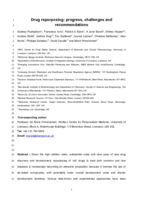 (DOC) Drug repurposing: progress, challenges and recommendations
