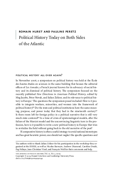 (PDF) Political History Today on Both Sides of the Atlantic