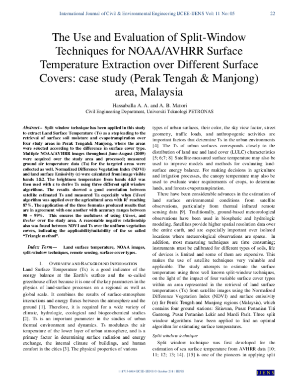 (PDF) The Use and Evaluation of Split-Window Techniques for NOAA/AVHRR ...