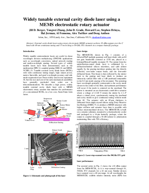 (PDF) Widely tunable external cavity diode laser using a MEMS electrostatic rotary actuator