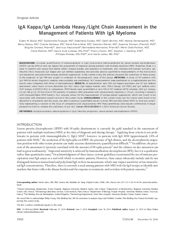 (PDF) IgA kappa/IgA lambda heavy/light chain assessment in the ...